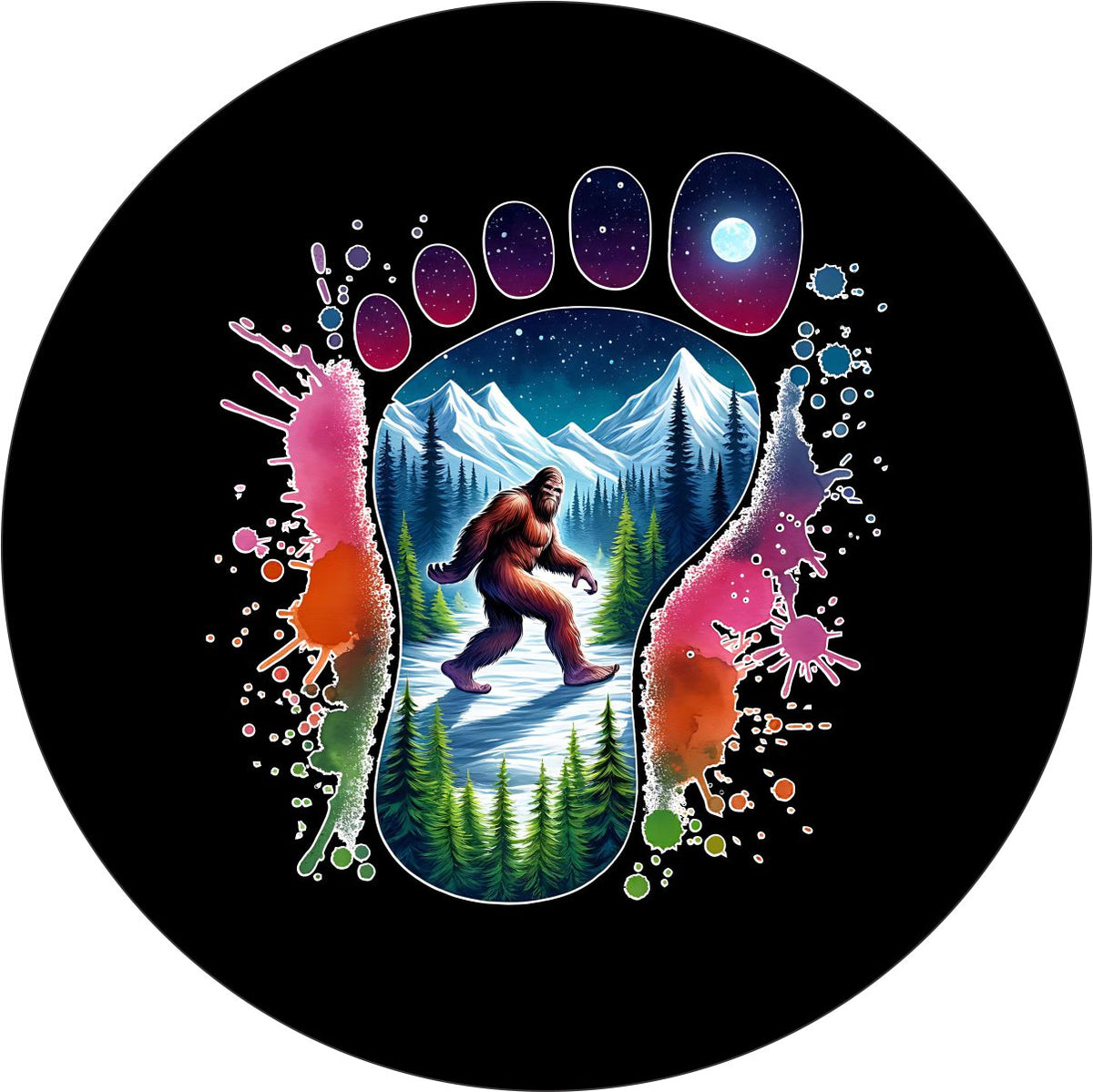 Sasquatch Color Pop Art Bigfoot Mountain Spare Tire Cover Design
